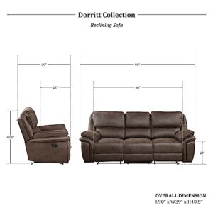 Lexicon Dorritt Wall-Hugger Manual Double Reclining Sofa, Brown