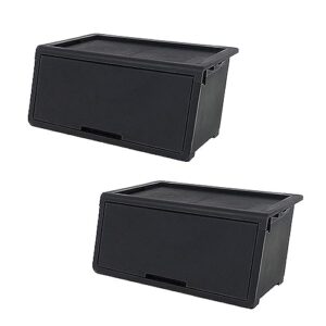 astage flip top storage bin lockable box plastic storage box with retractable lid modular stackable box storage organization - large 2 pack black