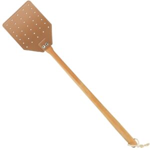 leather fly swatter for indoors/outdoors, heavy duty flyswatter with walnut wood handle 19.7" long fly swatted manual for bug, flies, bees, mosquitoes brown