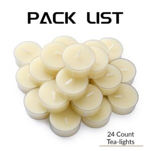 Natural Beeswax Tealight Candles - 24 pcs - Organic Small Candle Natural Scent Smokeless Clean Burning-White