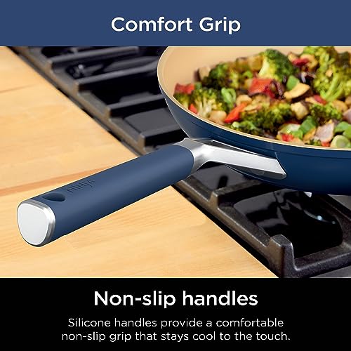 Ninja Extended Life Ceramic 10.25" Fry Pan with Comfort Grip, Nonstick Fry Pans, Pots, PTFE Free, Healthy Cooking, Oven Safe, Dishwasher Safe, All Stovetops & Induction Compatible, Navy Blue, CW40026