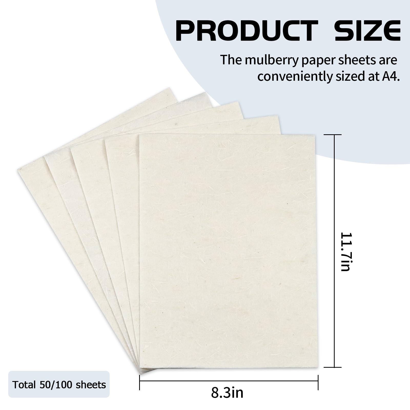 50/100 Sheets FIVEIZERO A4 Mulberry Paper Sheets Natural Fiber Rice Paper,8.3x11.7in Natural Decoupage Tissue Paper for Writing Painting, Decorative Paper, Card Making Paper DIY Craft