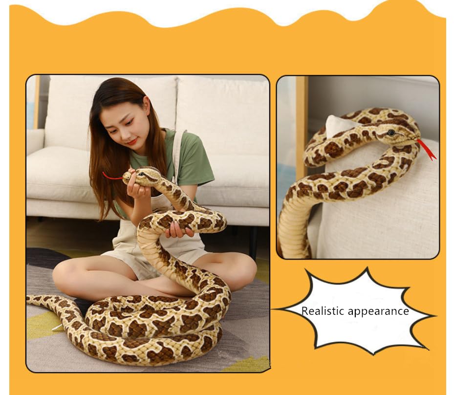 XIAOHONG Giant Boa Constrictor Large Stuffed Animal Snake Giant Snake Plush Realistic Stuffed Snake Toy 80 Inch Lifelike Snake Gifts for Kids Birthday Party Prank Props (Brown)