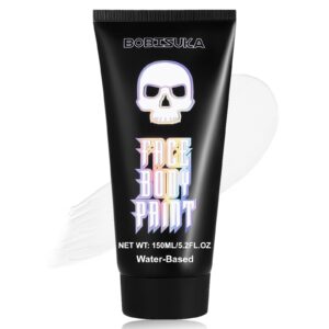 bobisuka 150ml pro large tube water-based clown white face body paint, 5.2oz fx cream washable makeup goth joker skeleton face painting for adults kids cosplay halloween costume makeup foundation