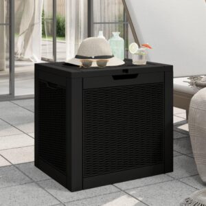 TIFITGO Asomie Patio Storage Box Black 21.9"x16.9"x20.9" Polypropylene Indoor stockage bin home chest house tank Outdoor Furniture Outdoor Storage Boxes US Stock Fast Shipment Brown