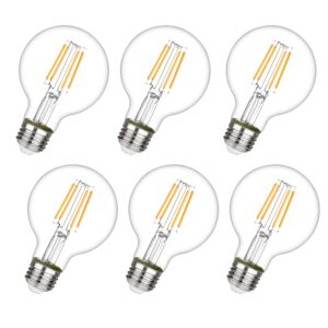 erxiugs 6pack vintage g25 edison light bulb,dimmable e26 led globe light bulbs, 6w equivalent to 60w, warm white 2700k led round clear decorative bulbs cri 90.