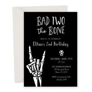 hello love goods bad two the bone birthday party invitations for 2nd birthday party, 4.25x5.5 or 5x7 personalized invites with envelopes