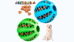 jertoys juguetes, pelota para perros indestructible. bola masticable resistente a las mordeduras con comedero en sus ranuras ideal para la limpieza de dientes y entretemiento de sus mascotas (blue)