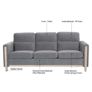 Dvasovio 79.5" Velvet Sofa Couch, Comfortable Solid Wood Frame 3-Seater Sofa, Soft Cushions, Durable and Long-Lasting, Sofa Couch for Living Room (Grey)