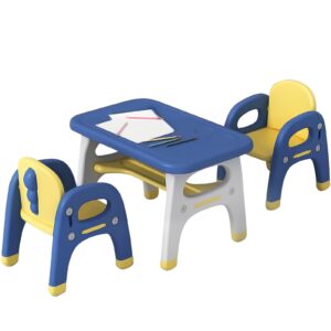 kids table and chairs,toddler table and chair set, activity table for kids with storage shelf ideal for preschool, kindergarten, easy to clean,durable and drawing (green blue)