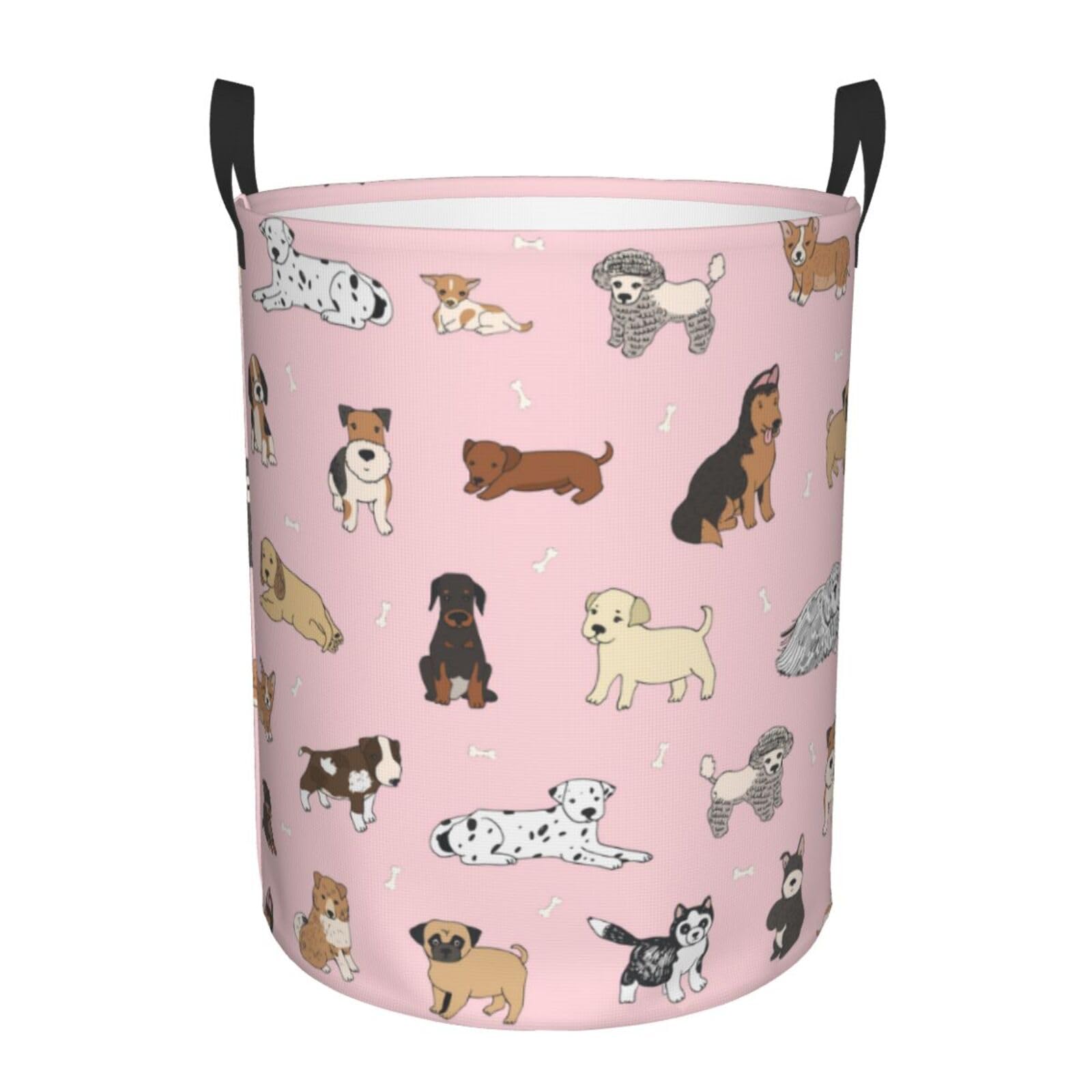 Gbuzozie Cute Dogs Animals Round Laundry Hamper Cartoon Dog Pets Storage Basket Toys Clothes Organizer Bin For Home Bathroom Bedroom Dorm Nursery, 38l