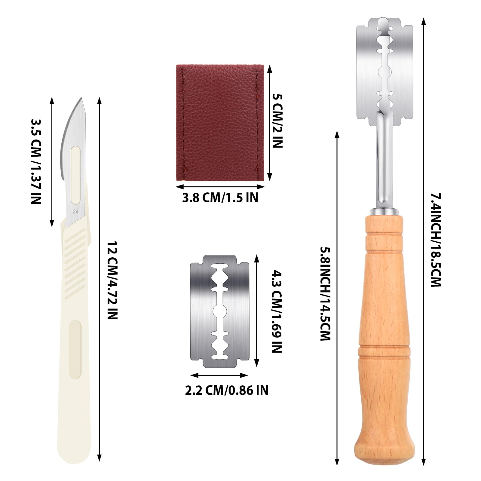 Mudder Bread Lame Tool Bread Scoring Knife Sourdough Scoring Bread Tool with 10 Blades Leather Protective Cover Lame Slashing Tool and 2 Pcs Dough Scoring Knife with Cover for Bread Baking