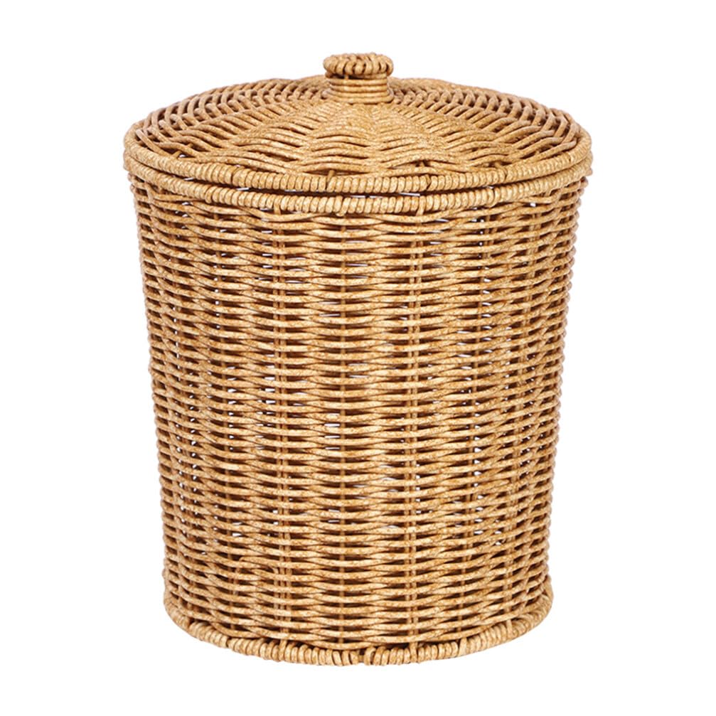 BESTOYARD Wicker Trash Can with Lid in Bedroom 4 Gallon Trash Can in Office 11x9 Inch Woven Wicker Waste Basket for Office Garbage Bathroom Under Desk Can