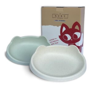 7 ruby road anti whisker fatigue cat bowl, set of 2 - wide cat food bowls, wet and dry shallow cat food dish, small cat dishes for indoor cats, cute kitten bowls whisker friendly & relief, non-slip