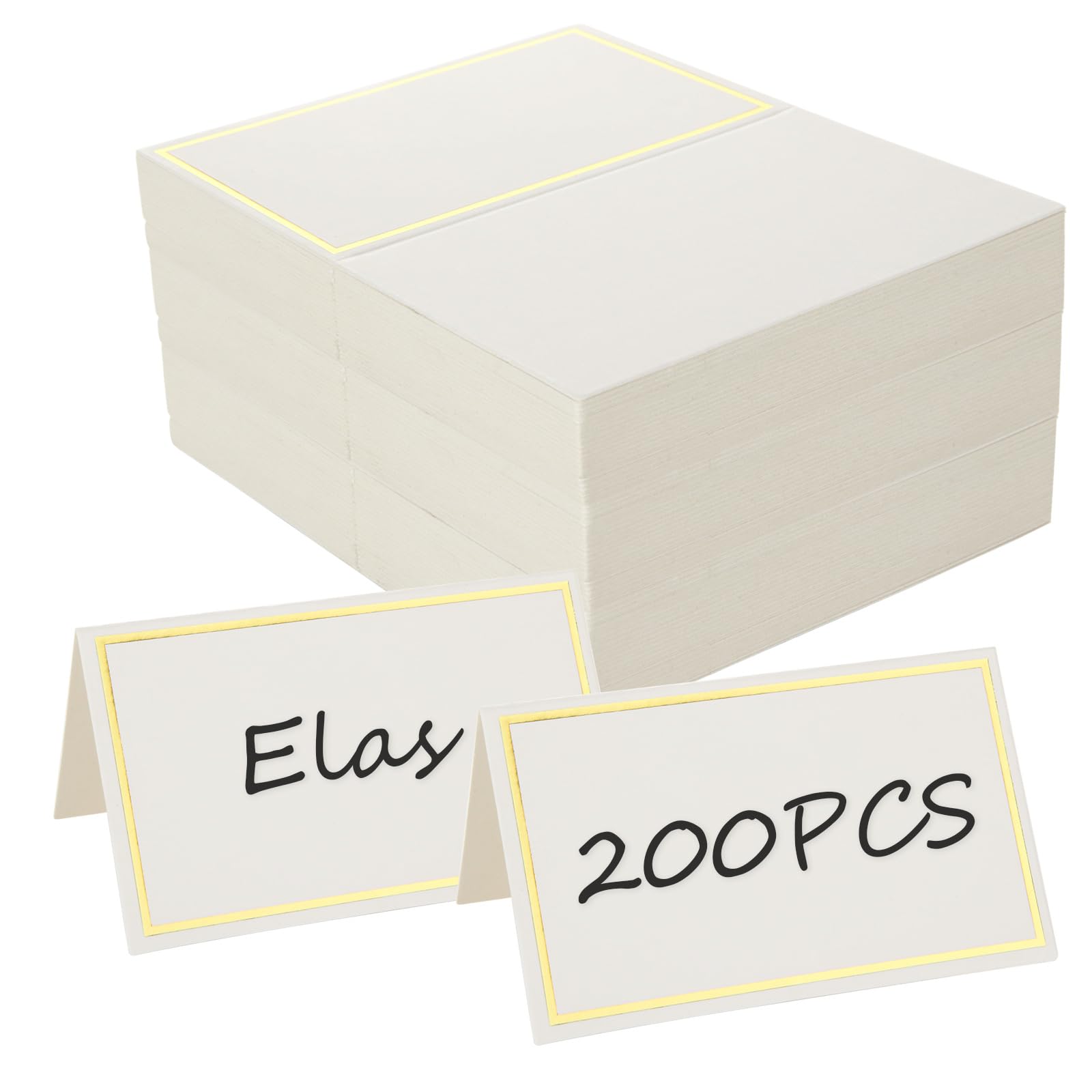 200 PCS Place Cards with Gold Foil Border, Paper Name Place Cards for Table Setting, Blank Table Tent Place Cards for Weddings, Banquets, Birthday Events, Dinner Parties and any other Events