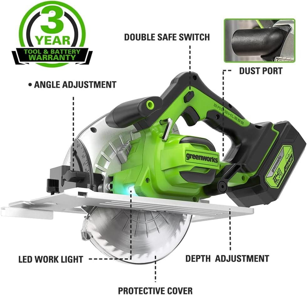 Greenworks 24V 8pcs Combo Kit,(2) Batteries & (2) Chargers. 800in/lb Drill, Impact Driver,Wrench, Multi-tool, Reciprocating Saw, Circular saw, Angle Grinder and Flashlight