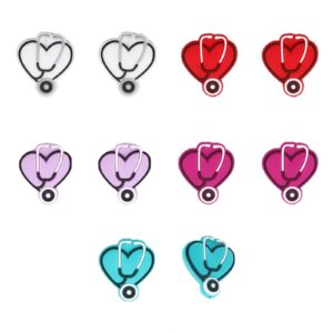 chgcraft 10pcs 5colors heart with stethoscope shape silicone beads for diy necklaces bracelet keychain making handmade crafts, mixed color