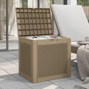 TIFITGO Asomie Patio Storage Box Light Brown 21.9"x16.9"x20.9" Polypropylene Indoor stockage bin home chest house tank Outdoor Furniture Outdoor Storage Boxes US Stock Fast Shipment White