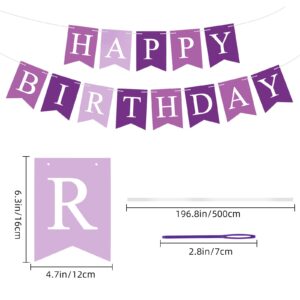 Waenerec Purple Happy Birthday Banner Sign Happy Birthday Bunting Banner Garland for Kids Girl Woman Birthday Tea Party Decorations Bunting Flag Birthday Party Supplies