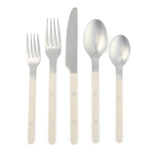 sur la table kitchen essentials 20 piece flatware silverware set - stainless steel utensils - forks, spoons, knives - linen