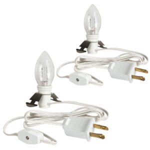 dazzle bright 2 pack 6 ft accessory cord with incandescent light bulb e12 socket white cord with on/off switch plug, c7 candelabra light bulbs for holiday decorations, christmas village house