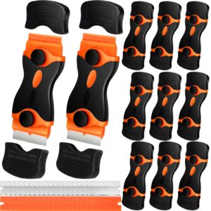 willbond 72 pcs double razor blade scraper tool set 12 pcs 2 in 1 razor scraper remover 60 pcs metal and plastic blades for decal, sticker, label, caulk adhesive, paint stovetop, subfloor (orange)