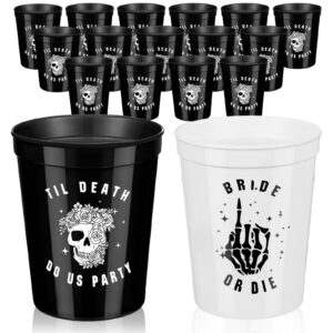 norme 16 pcs bride or die bachelorette party decorations black and white reusable cups plastic till death do us party for the bride bachelorette decorations cups 16 oz bachelorette wedding favors