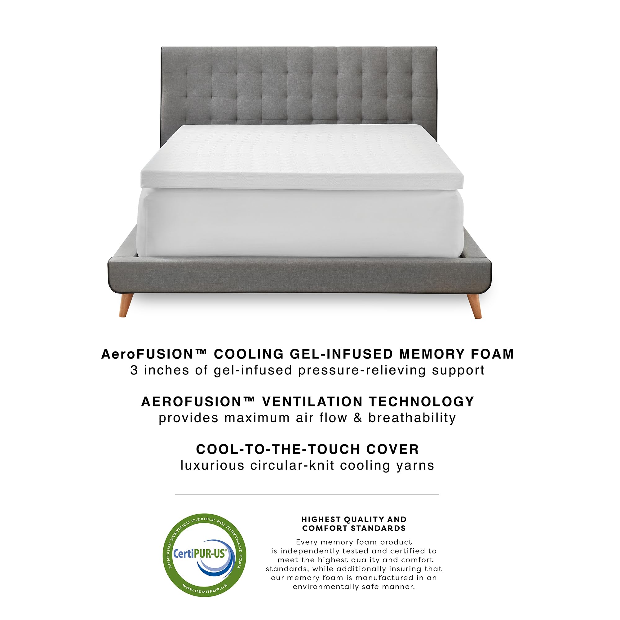 Bodipedic 3 Inch Memory Foam Mattress Topper, Gel Infused Mattress Topper, Cooling Circular-Knit Cover Included, CertiPUR-US Certified Foam, White