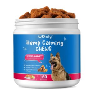 hemp calming chews for dogs, 150 soft dog calming treats, dog calming treats with hemp oil, dog anxiety relief, separation, barking, stress relief for dog - peking duck flavored