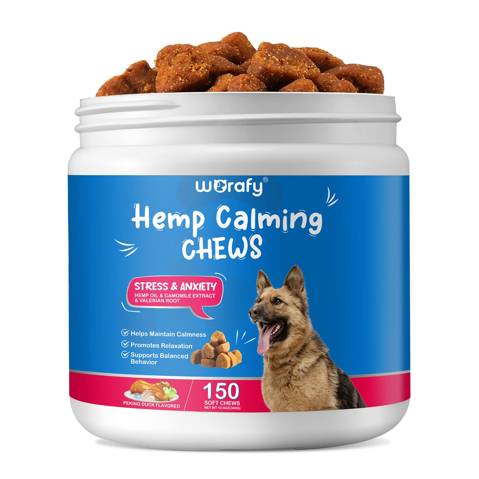 Hemp Calming Chews for Dogs, 150 Soft Dog Calming Treats, Dog Calming Treats with Hemp Oil, Dog Anxiety Relief, Separation, Barking, Stress Relief for Dog - Peking Duck Flavored