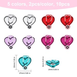 CHGCRAFT 10Pcs 5Colors Heart with Stethoscope Shape Silicone Beads for DIY Necklaces Bracelet Keychain Making Handmade Crafts, Mixed Color