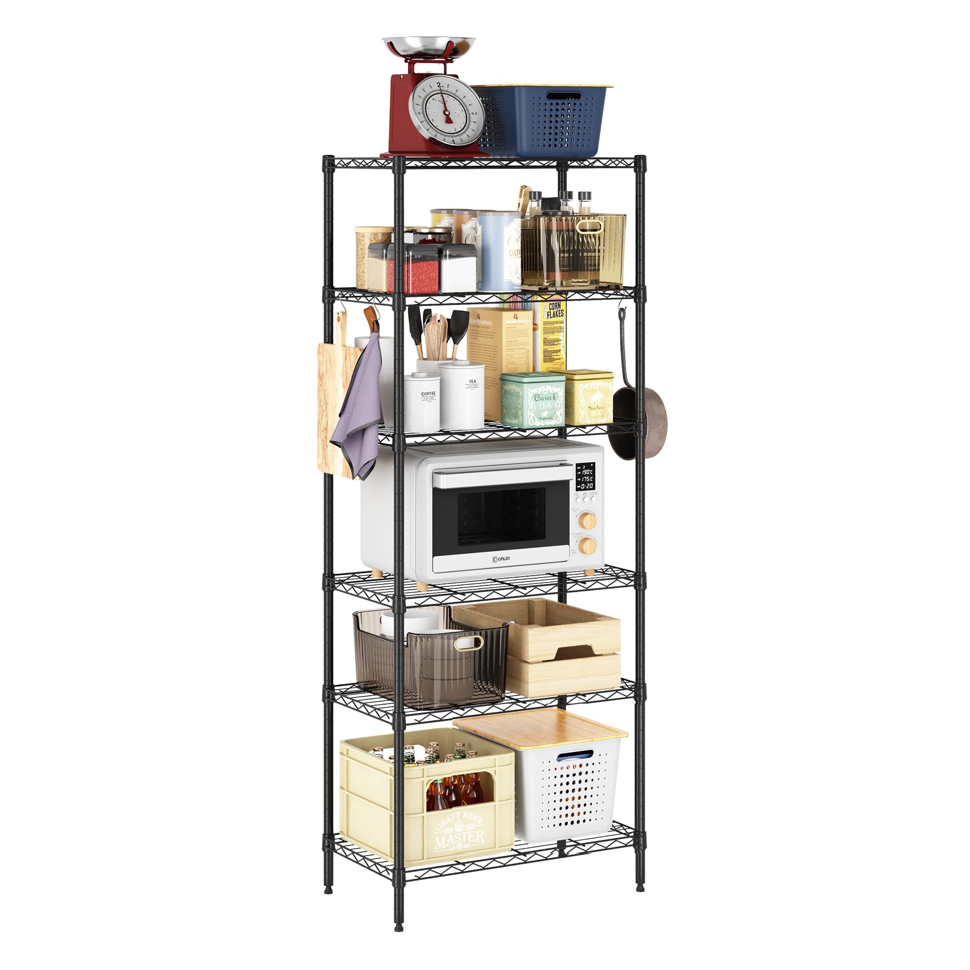 Furinno Wayar Metal Storage Shelf Rack, 6-Tier, 23 x 13 x 59, Black