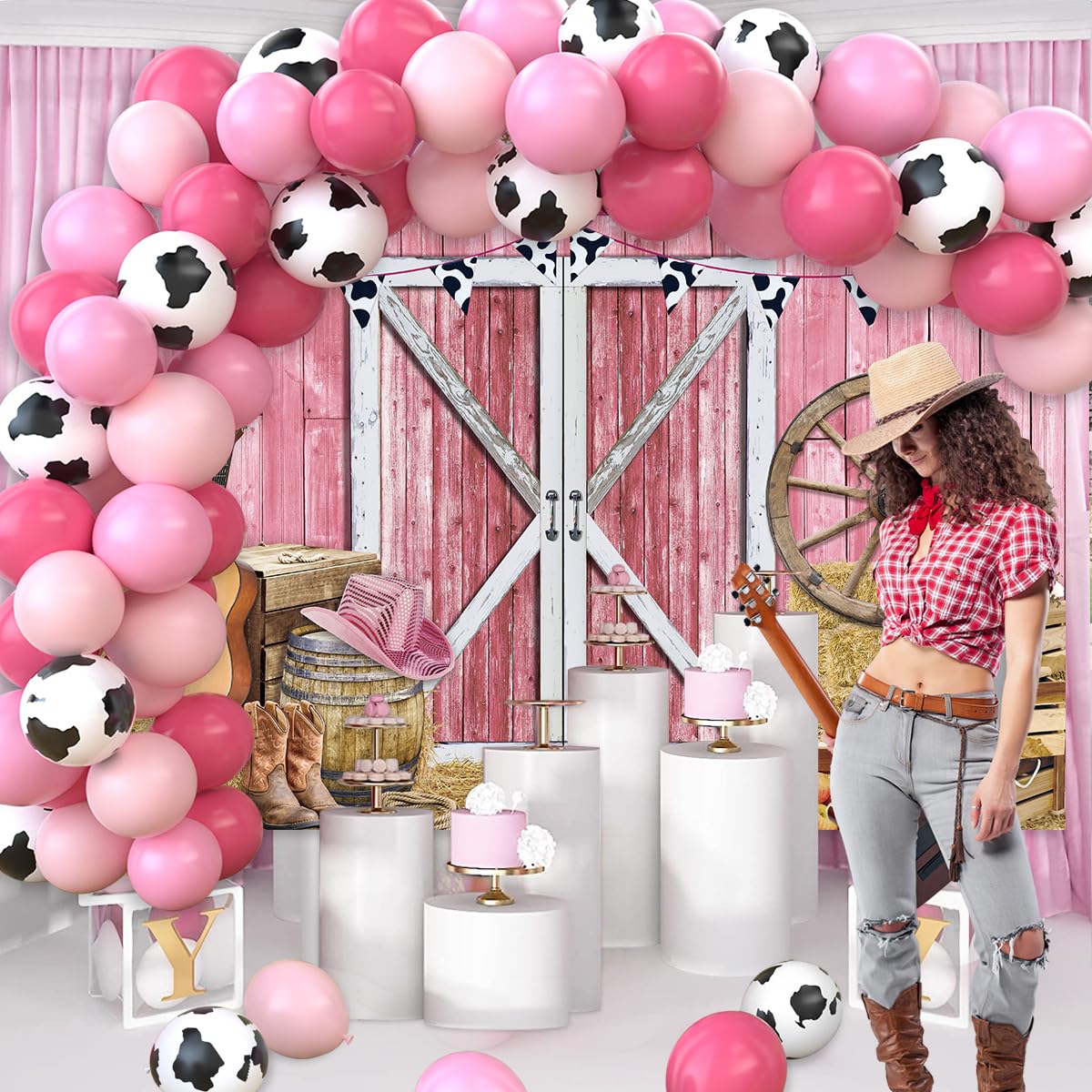 Partydream Cowgirl Party Decorations Western Cowgirl Party Supplies Includes 50pcs Cowgirl Balloons and 1Pcs Western Banner for Cowgirl Birthday Party Decorations Western Party Supplies