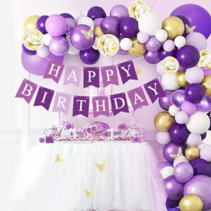 Waenerec Purple Happy Birthday Banner Sign Happy Birthday Bunting Banner Garland for Kids Girl Woman Birthday Tea Party Decorations Bunting Flag Birthday Party Supplies