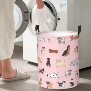 Gbuzozie Cute Dogs Animals Round Laundry Hamper Cartoon Dog Pets Storage Basket Toys Clothes Organizer Bin For Home Bathroom Bedroom Dorm Nursery, 38l