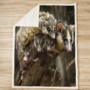 jejeloiu Opossum Sherpa Blanket Twin 60"x80" Possums Fleece Throw Blanket for Kids Boys Girls Possum Gifts Fuzzy Plush Blanket Possum Stuffed Animal Possum Family Flannel Blanket Bedroom