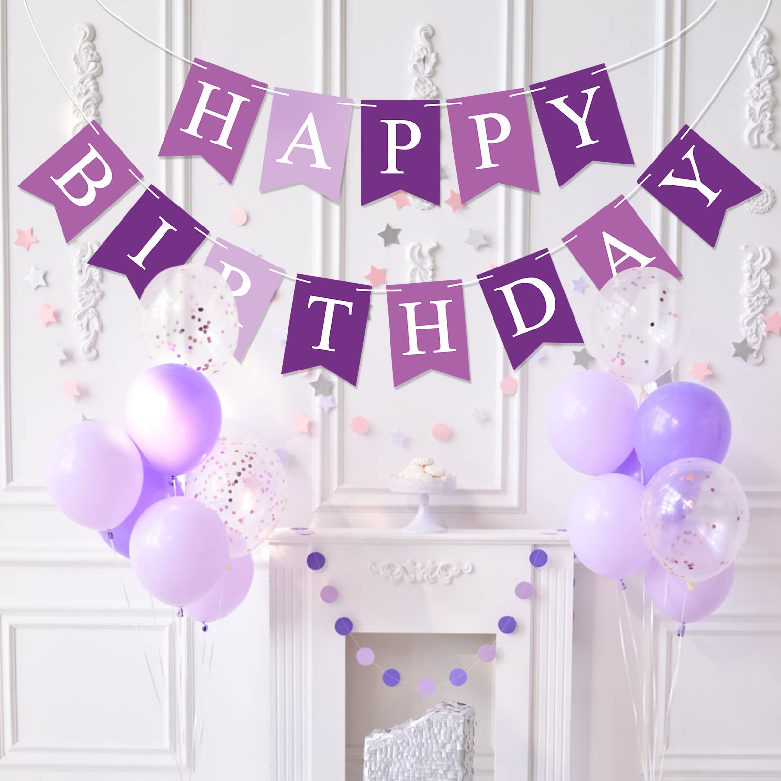 Waenerec Purple Happy Birthday Banner Sign Happy Birthday Bunting Banner Garland for Kids Girl Woman Birthday Tea Party Decorations Bunting Flag Birthday Party Supplies