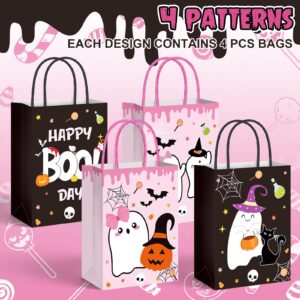 AnyDesign 24Pcs Halloween Paper Gift Bags with Handles 4 Design Halloween Boo Theme Bags Ghost Pumpkin Black Pink Candy Bags Goodie Present Bags for Gift Wrapping Halloween Birthday Party Favor