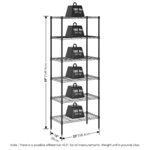 Furinno Wayar Metal Storage Shelf Rack, 6-Tier, 23 x 13 x 59, Black