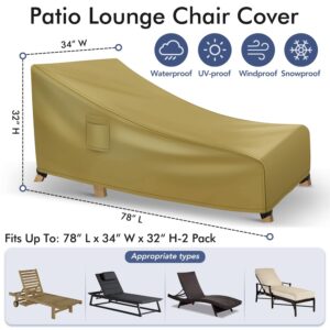 Richwon Chaise Lounge Covers Outdoor Waterproof, Heavy Duty Patio Furniture Covers, Outdoor Furniture Covers Pool Lounge Chair Cover Fits up to 78L x 34W x 32H inches, 2 Pack, Khaki