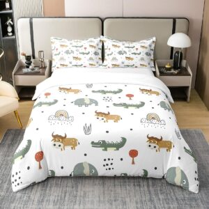 cartoon cows 100% nature cotton duvet cover,boys crocodile elephant farmhouse animals bedding set for room decor,watercolor rainbow jungle plants all season bedding with zipper closure twin size