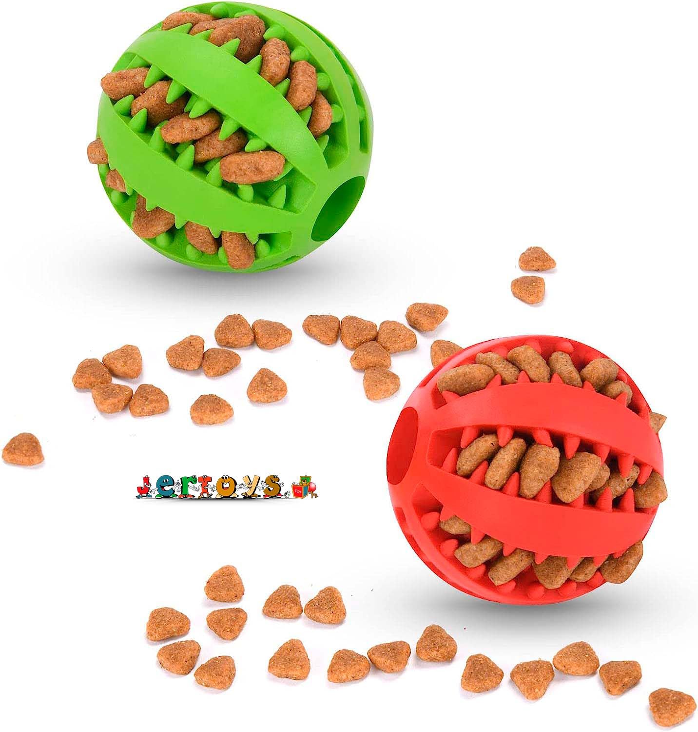 Jertoys Juguetes, Pelota para Perros Indestructible. Bola masticable resistente a las mordeduras con comedero en sus ranuras Ideal para la limpieza de dientes y entretemiento de sus mascotas (Blue)