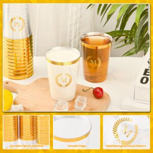 Datyiiha 100 Pieces Monogrammed Plastic Cups Gold Foil Letter M Disposable Cups 12 oz Clear Initial Party Cups for Wedding Birthday Baby Shower Personalized Party Drinkware