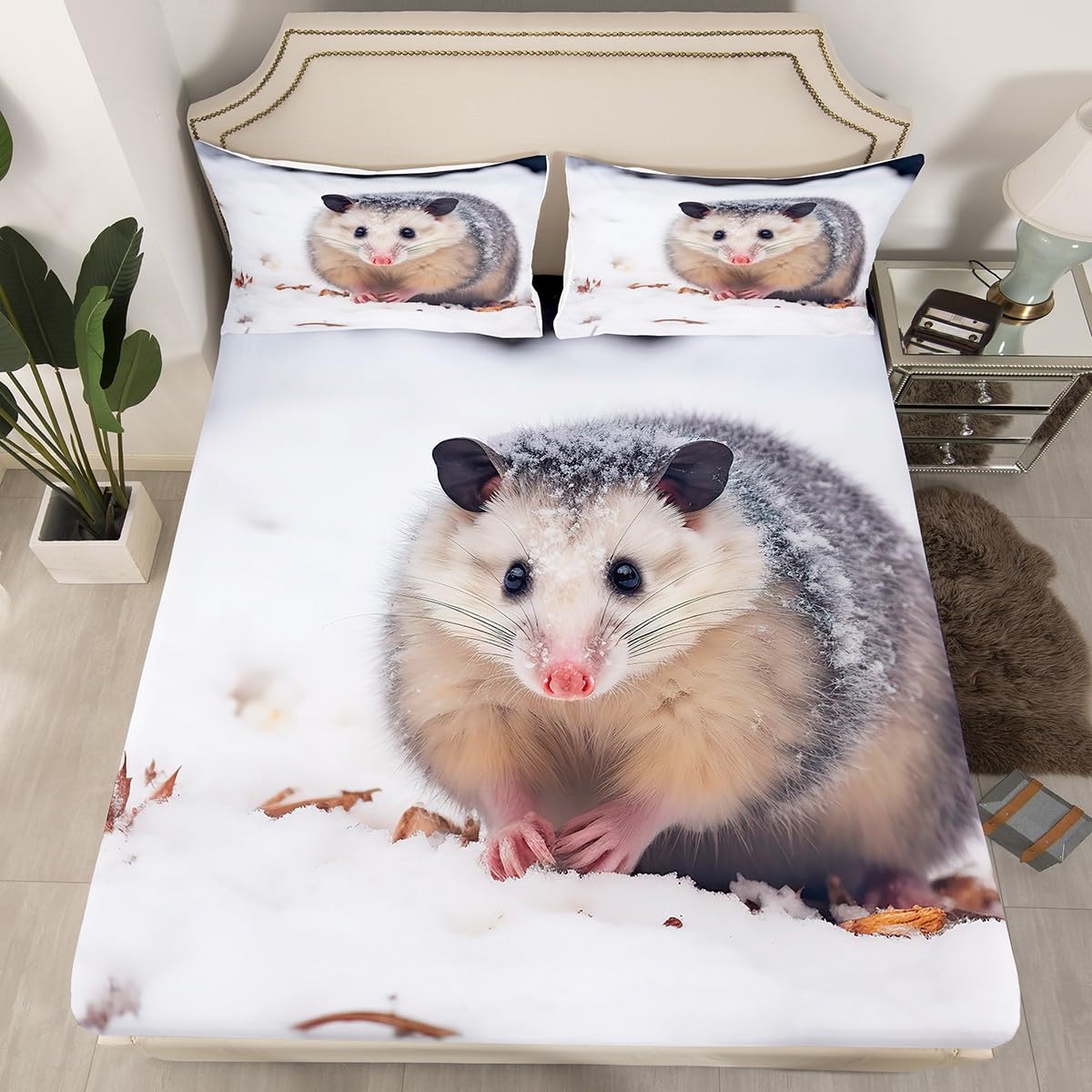 jejeloiu Full Size Opossum Sheet Set Boys Girls Possums Gifts Bed Sheets Set for Kids Women Men Ultra Soft Possums Bedding Set Possum Stuffed Animal Bed Set (Flat Sheet + Fitted Sheet + Pillow Case)