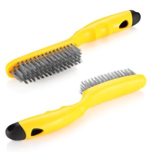 chanharm stainless steel wire brush 2 pcs | 79 bundles of bristles, 10.5" plastic contoured handle | heavy duty scratch for cleaning rust & dirt before welding, dust and paint scrubbing (lwh-2sp)