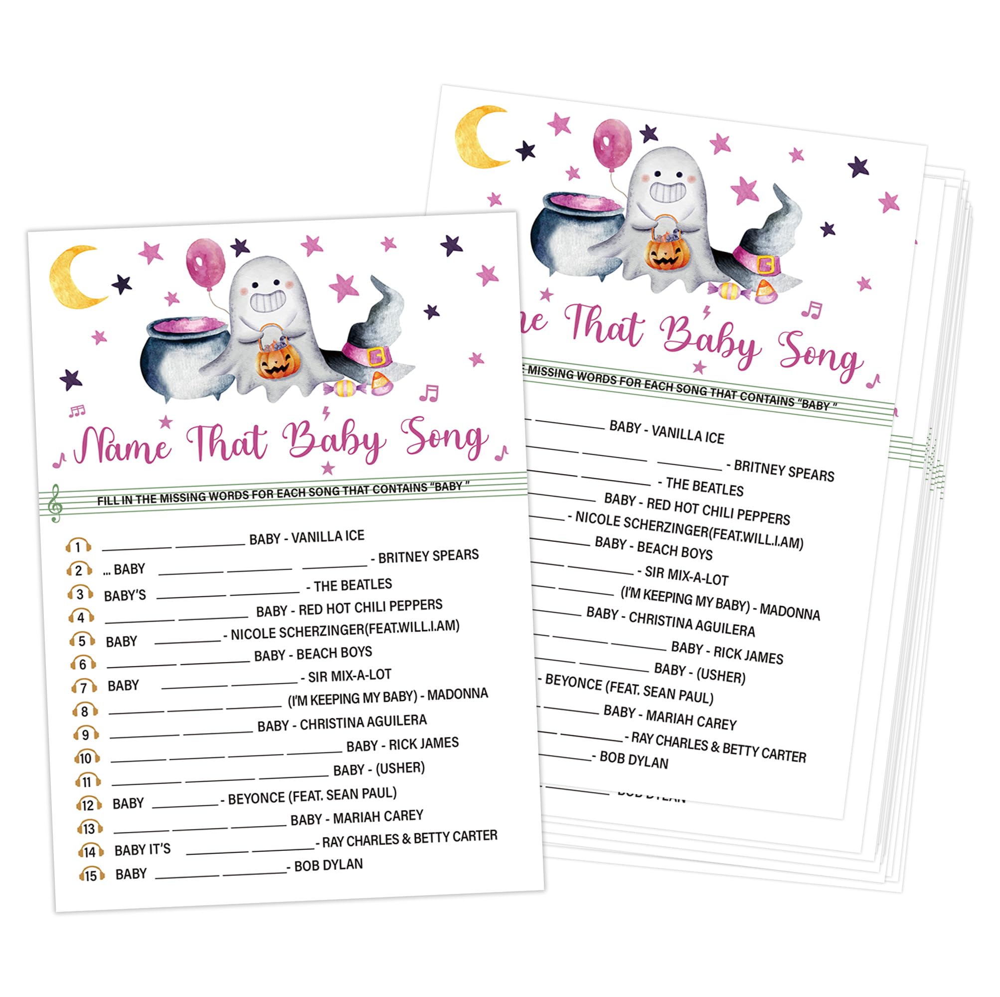 Halloween Name That Baby Song Baby Shower Game, 30 Players Baby Shower Game Cards for Baby Shower, Gender Reveal Party, Halloween Party Games Favors Decorations Supplies-LO17