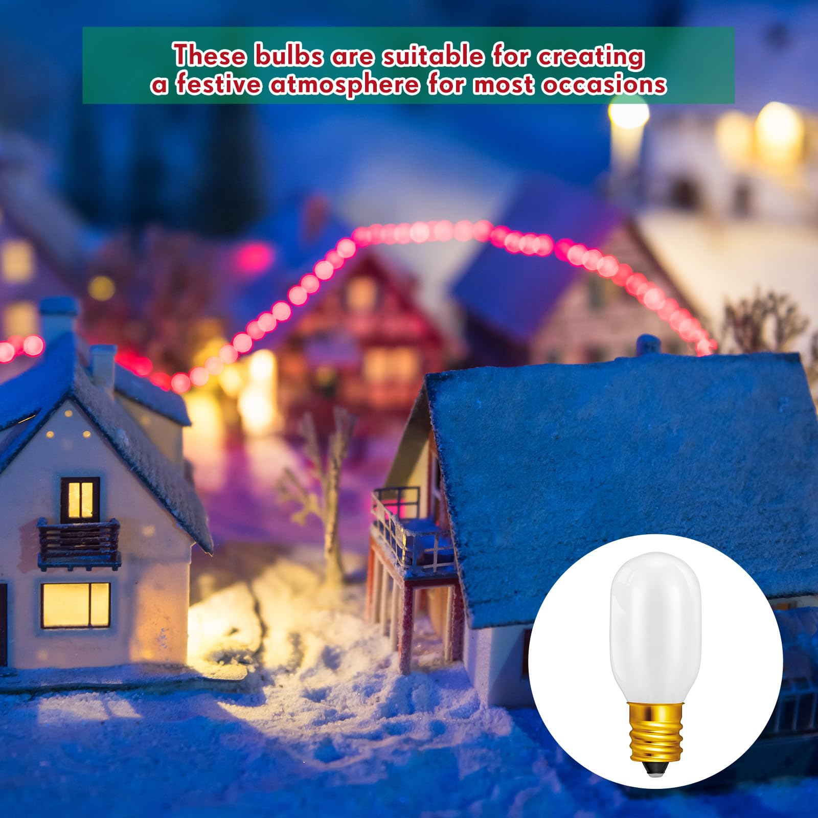 Retisee Christmas Village Light Bulbs, 0.7W 120V Christmas Village Replacement Light Bulbs, E12 Base T20 LED Night Bulbs Accessory for Christmas House Replacement Bulbs Accessories (6 Pcs)