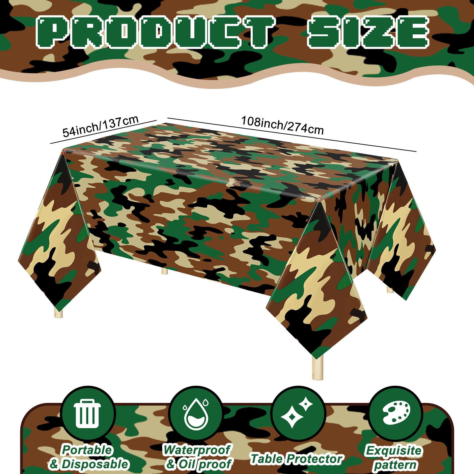 Mixweer Camouflage Plastic Tablecover Camo Tablecloth, 54 x 108 Inch Disposable Camo Table Cloths for Parties Camo Party Table Covers for Hunting Birthday Camo Party Decorations Supplies (3 Pcs)