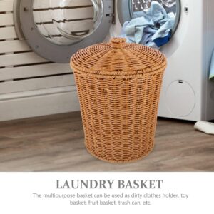 BESTOYARD Wicker Trash Can with Lid in Bedroom 4 Gallon Trash Can in Office 11x9 Inch Woven Wicker Waste Basket for Office Garbage Bathroom Under Desk Can