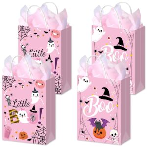 habdjilty 20pcs pink halloween party gift bags,little boo halloween candy treat bags with tissue paper for boo theme birthday baby shower party favor supplies gifts.